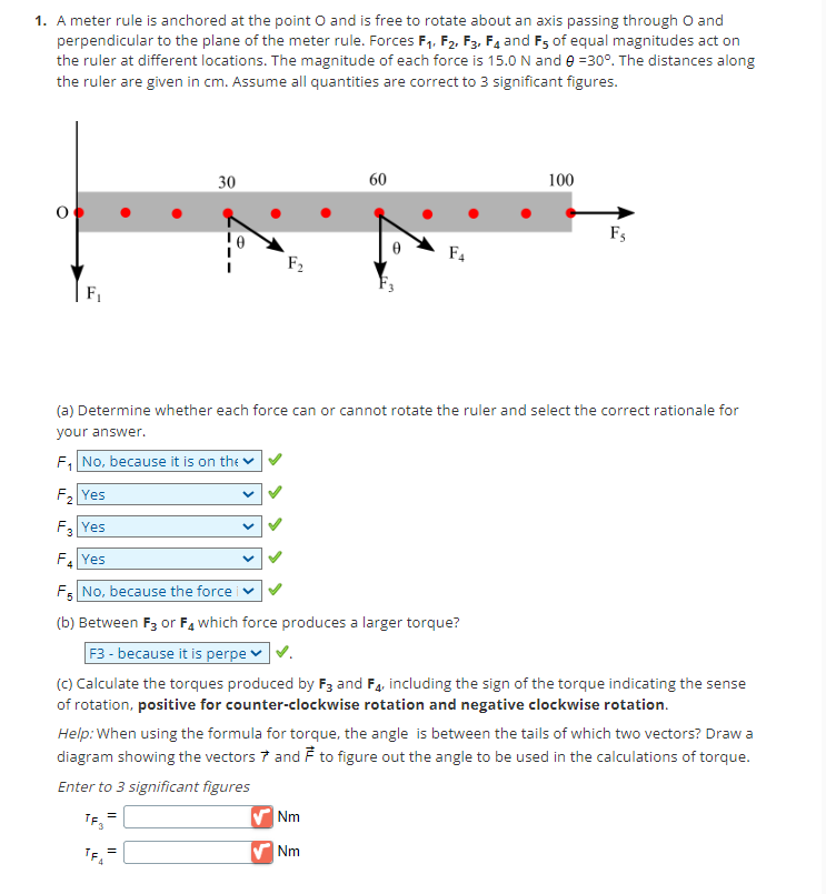 Solved 1. A meter rule is anchored at the point O and is | Chegg.com