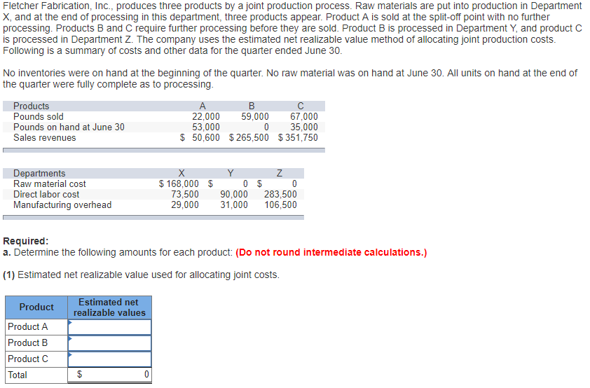 Solved Fletcher Fabrication, Inc., produces three products | Chegg.com