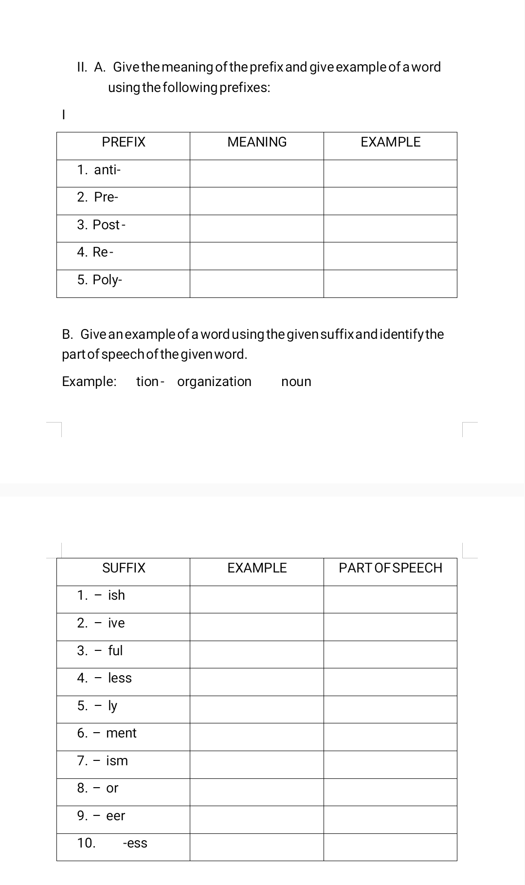 I. WORD FORMATION - Formthe noun, adjective, and | Chegg.com