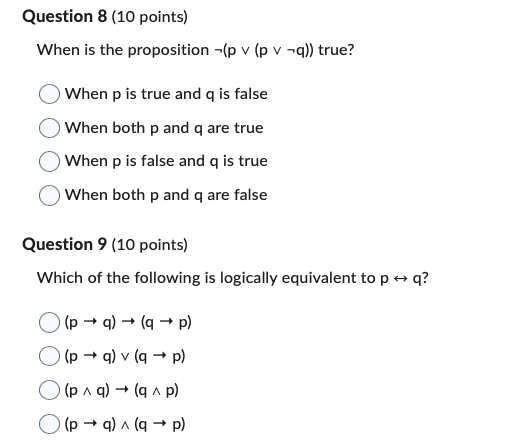 Solved When is the proposition ¬(p∨(p∨¬q)) true? When p is | Chegg.com