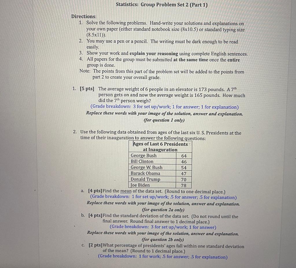 Solved Statistics: Group Problem Set 2 (Part 1) Directions: | Chegg.com