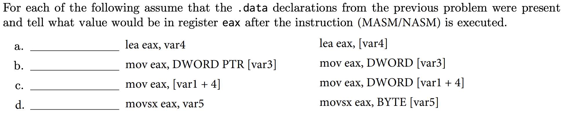 Solved MASM .data var1 BYTE "yo", 0 var2 DWORD 066h var3 | Chegg.com