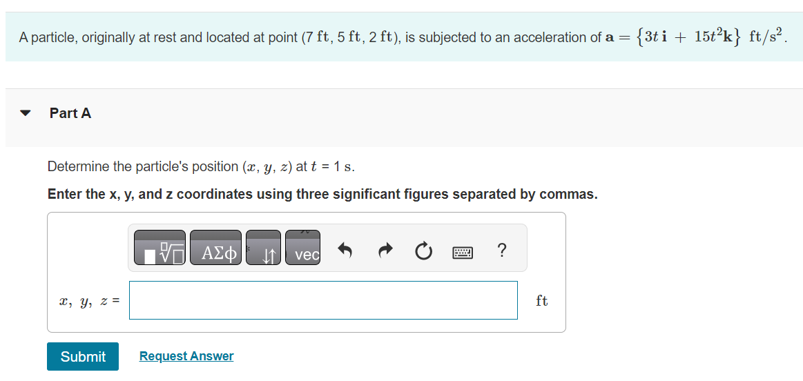 Solved A particle, originally at rest and located at point | Chegg.com
