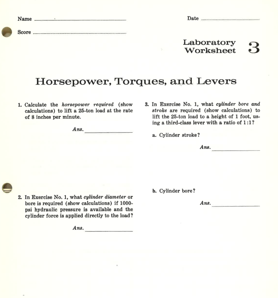 Solved Name Date Score Laboratory Worksheet 3 Horsepower, | Chegg.com