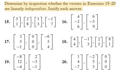 Solved Determine by inspection whether the vectors in | Chegg.com