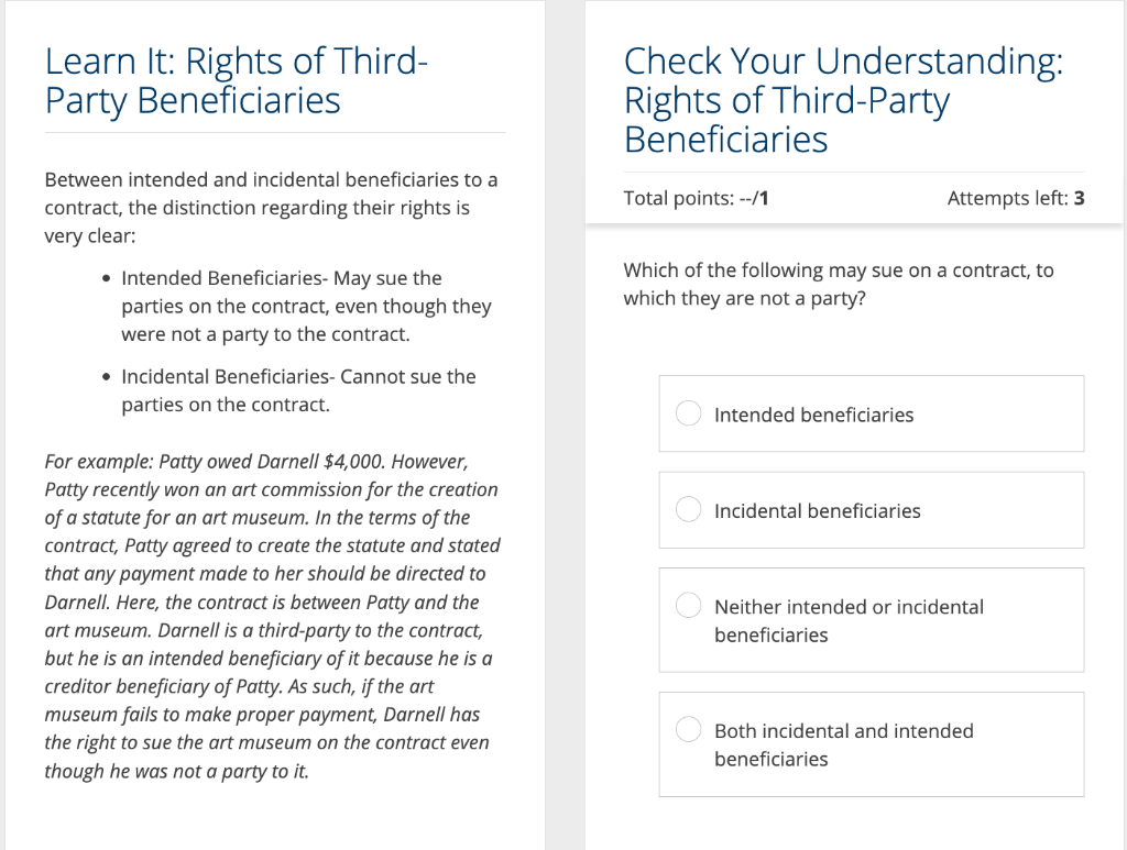 Solved Learn It: Rights of Third- Party Beneficiaries Check | Chegg.com
