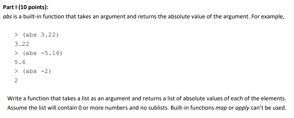 Solved Part 1 (10 points): abs is a built-in function that | Chegg.com