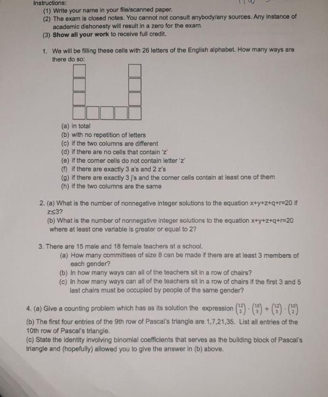 Solved Instructions: (1) Write your name in your | Chegg.com