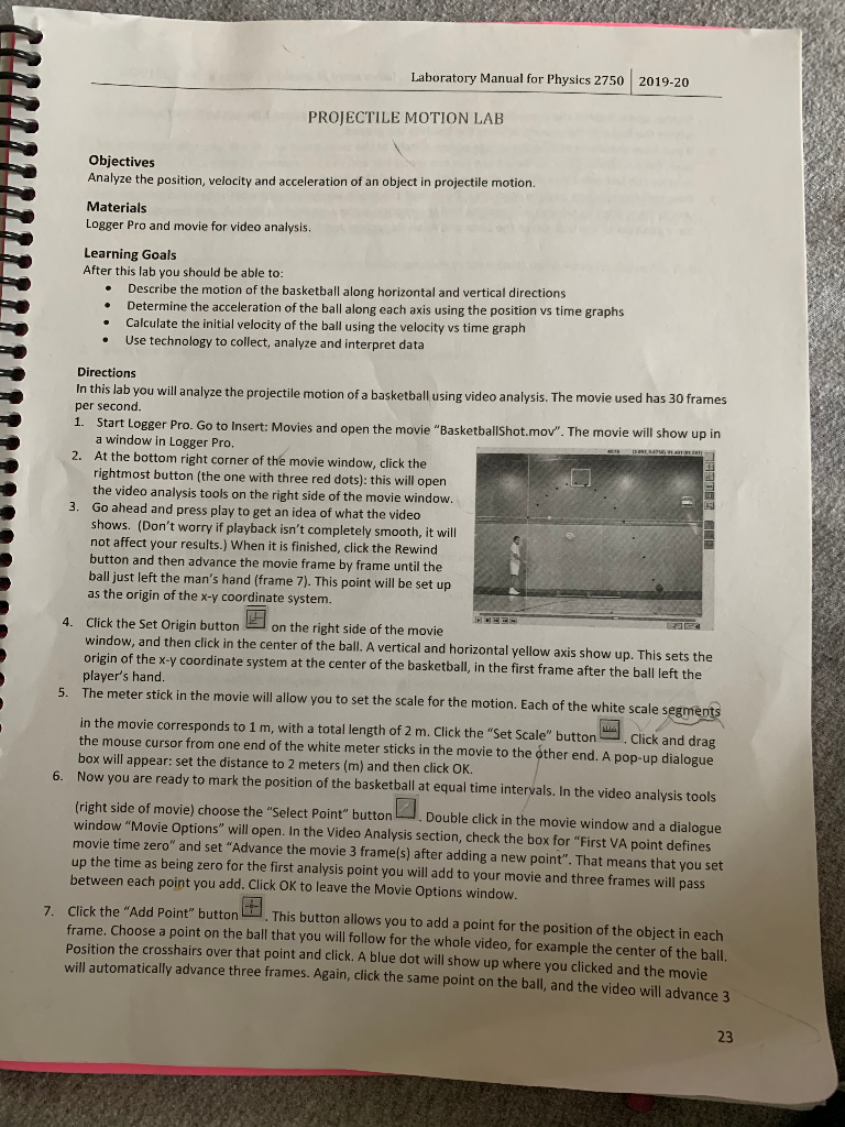Laboratory Manual for Physics 2750 2019-20 PROJECTILE | Chegg.com