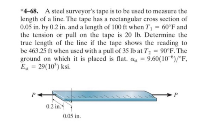 Solved *4-68. A steel surveyor's tape is to be used to | Chegg.com