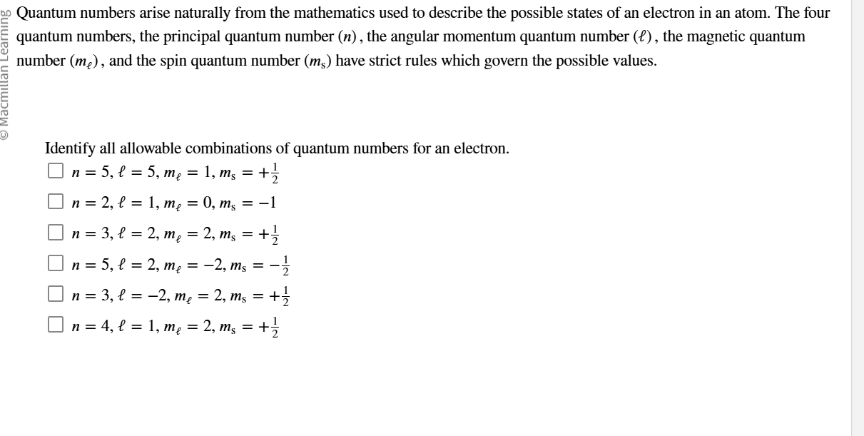 Solved Quantum numbers arise naturally from the mathematics | Chegg.com