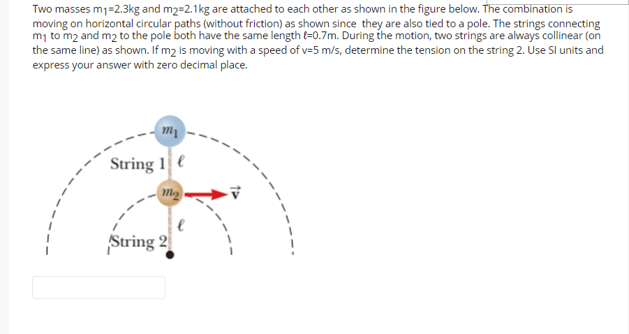 Solved Two masses m1=2.3kg and m2=2.1kg are attached to each | Chegg.com