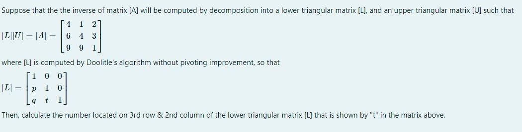 Solved Suppose that the the inverse of matrix [A] will be | Chegg.com