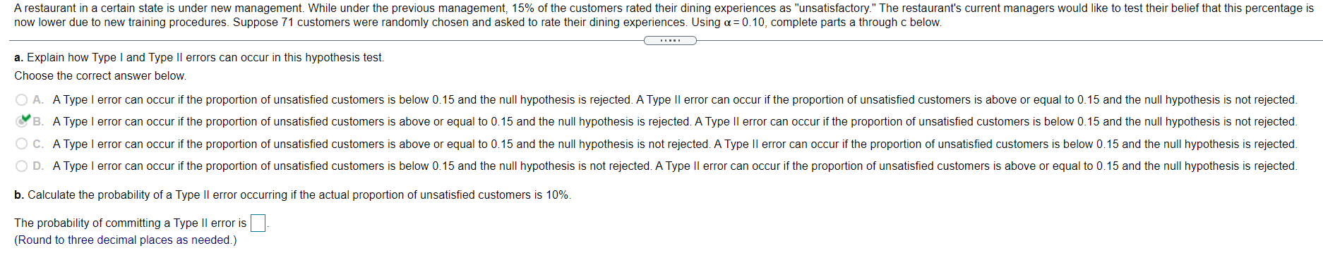 Solved C. Calculate the probability of a Type II error | Chegg.com