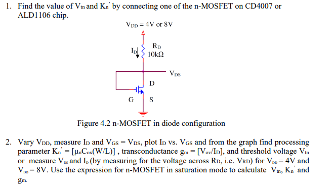 Solved 1. Find the value of Vtn and Kn by connecting one of | Chegg.com