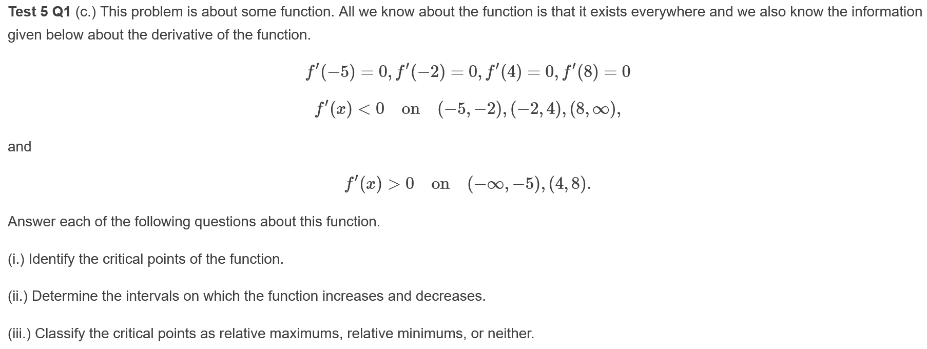 Solved Test 5 Q1 (c.) This problem is about some function. | Chegg.com