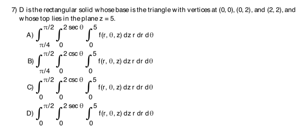 Solved D is the rectangular solid whose base is the triangle | Chegg.com