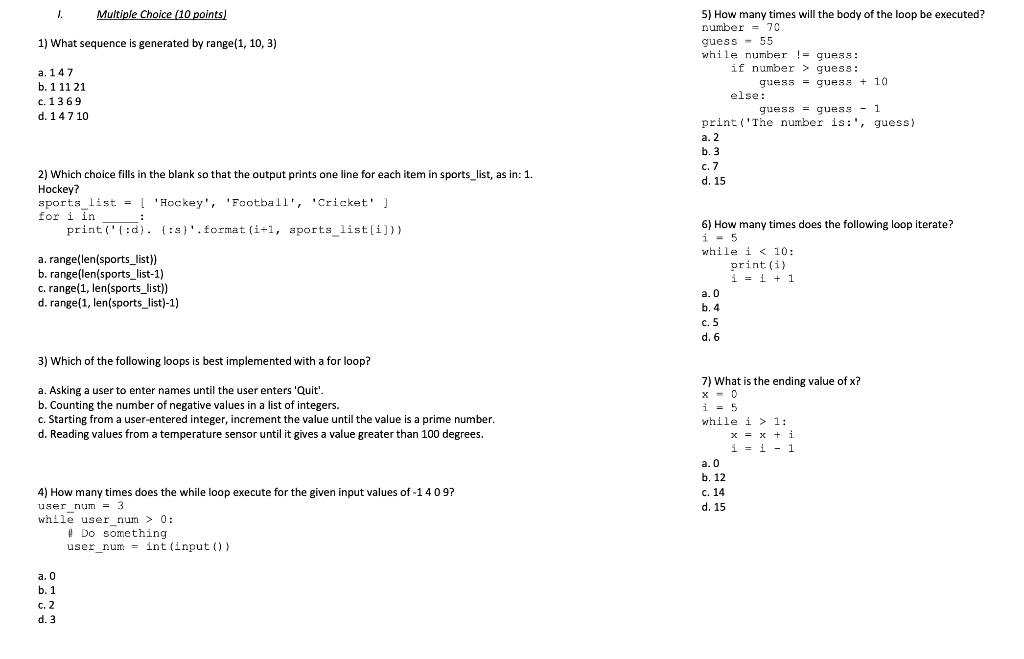 Solved Multiple Choice (10 points) 1) What sequence is | Chegg.com