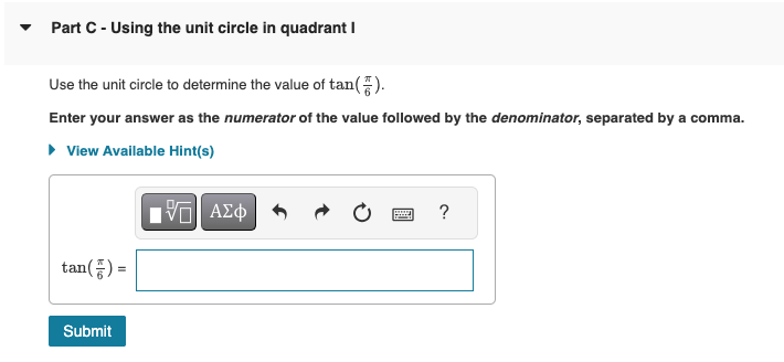 Solved Part C - ﻿Using the unit circle in quadrant IUse the | Chegg.com