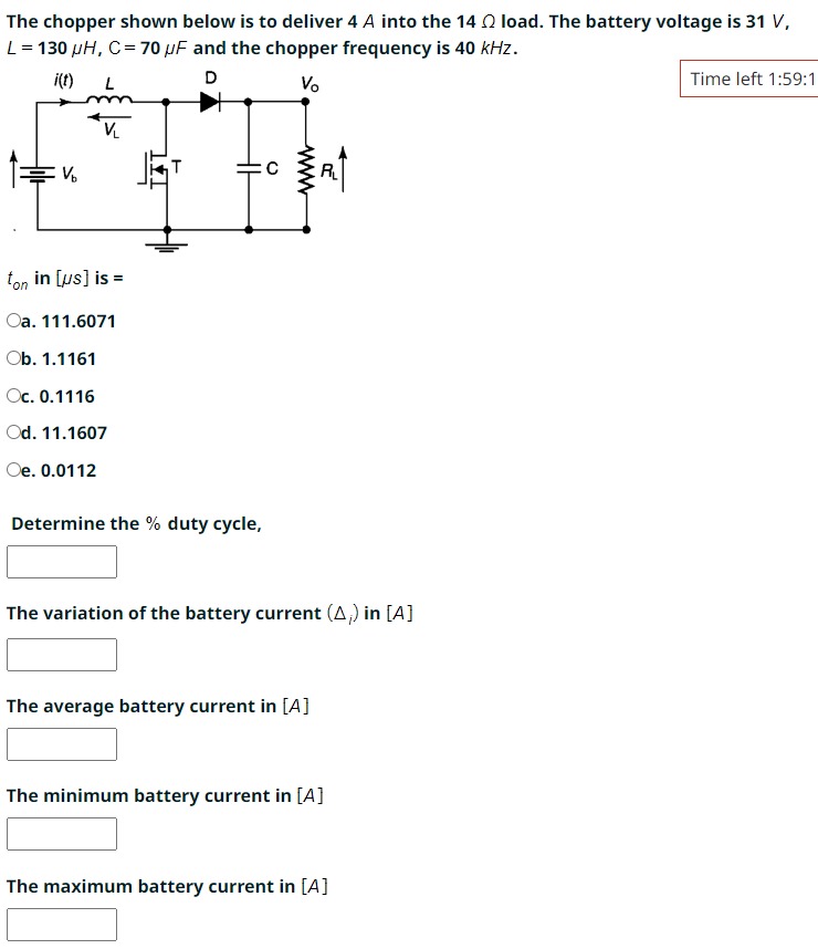 Solved The chopper shown below is to deliver 4A into the 14Ω | Chegg.com