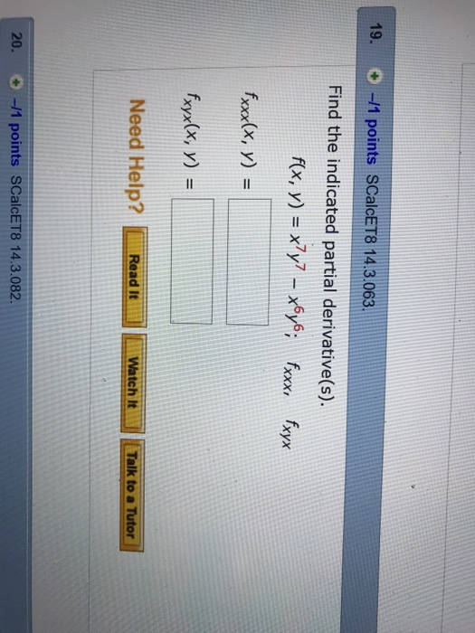 Solved 19. O -11 points SCalcET8 14.3.063 Find the indicated | Chegg.com Solved 19. O -11 points SCalcET8 14.3.063 Find the indicated | Chegg.com
