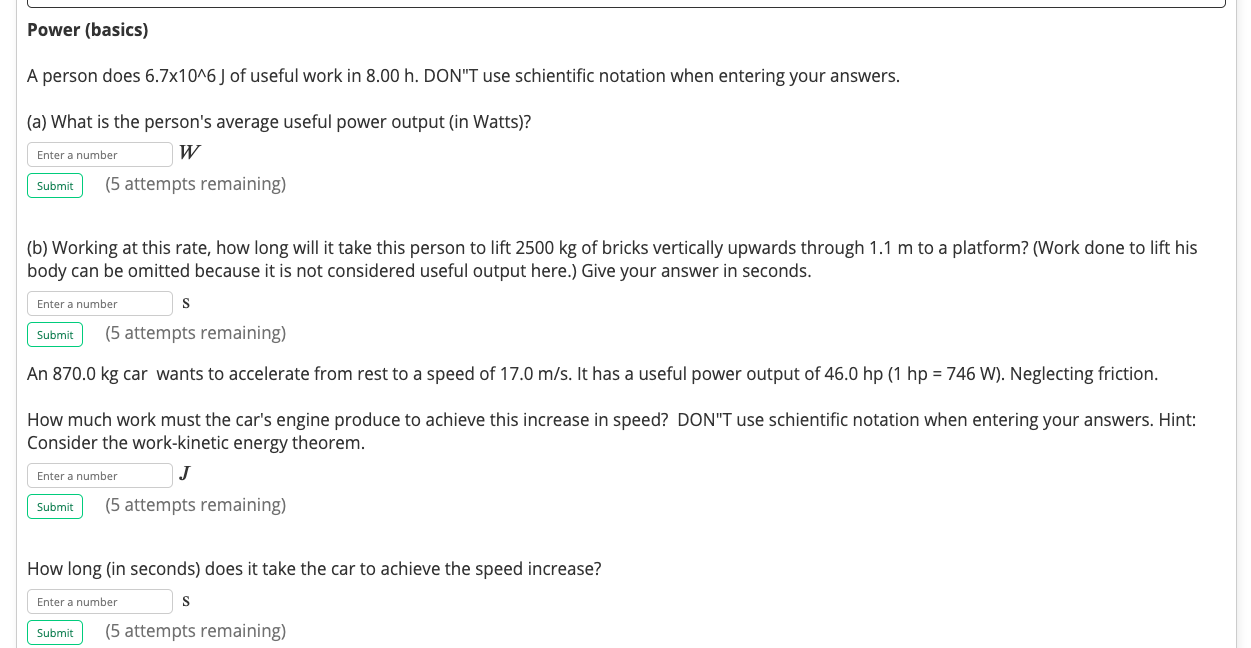 Solved Power (basics) A person does 6.7x10^6 J of useful | Chegg.com