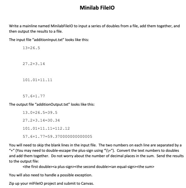 Solved Minilab Filelo Write a mainline named MinilabFilelo | Chegg.com