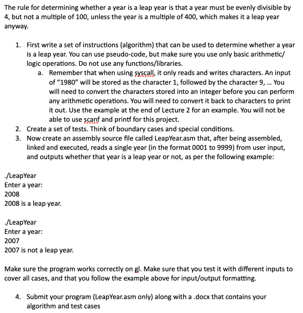 Solved The rule for determining whether a year is a leap | Chegg.com