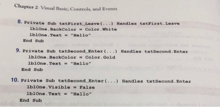 Chapter 2 Visual Basic, Controls, and Events 8. | Chegg.com