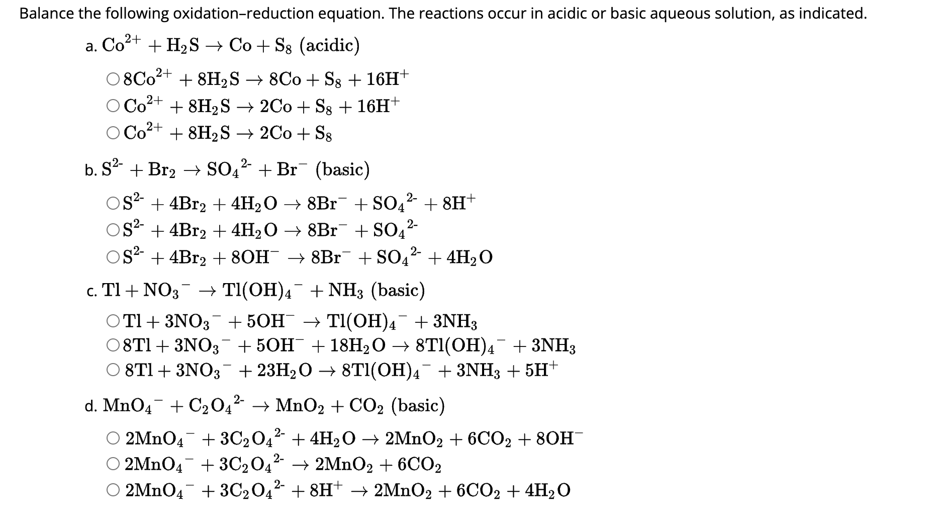 Solved Balance the following oxidation-reduction equation. | Chegg.com