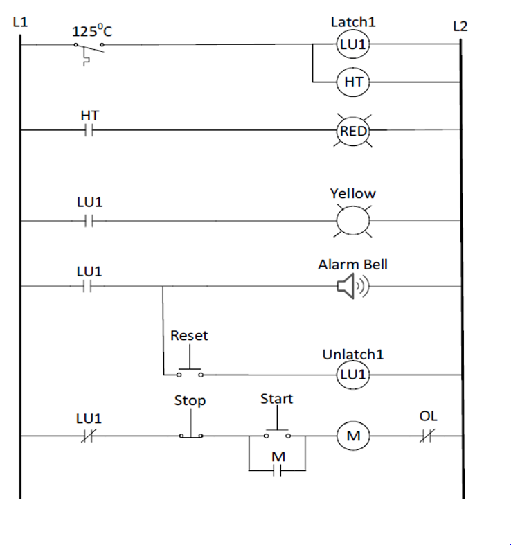 Solved L1 125°C L2 Latch1 LU1 °F HT : HT RED Yellow LU1 HE | Chegg.com
