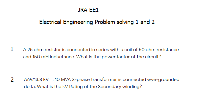 Solved JRA-EE1 Electrical Engineering Problem solving 1 and | Chegg.com