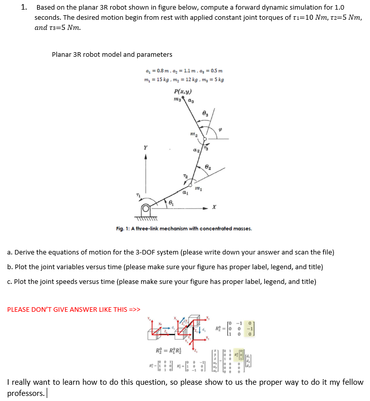 1. Based on the planar 3R robot shown in figure | Chegg.com