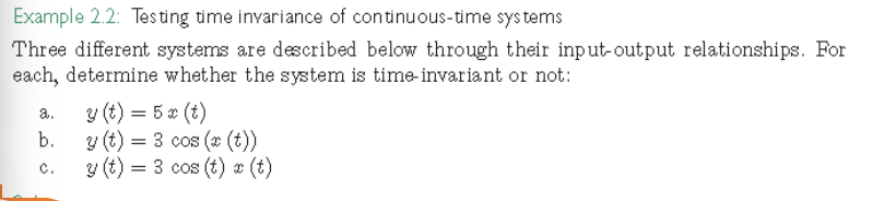 Solved Example 2.2: Testing time invariance of | Chegg.com