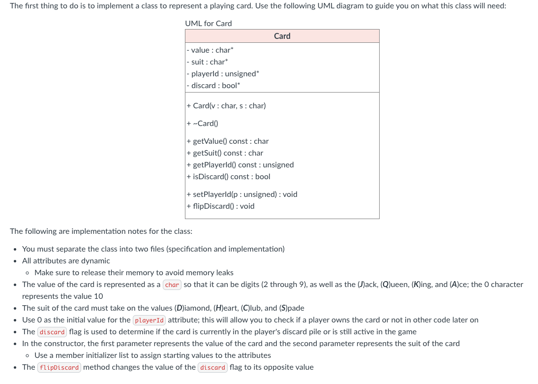 Solved The following are implementation notes for the class: | Chegg.com