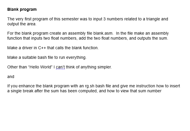Solved Blank program The very first program of this semester | Chegg.com