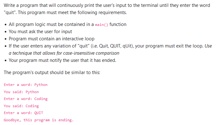 Solved Write a program that will continuously print the | Chegg.com
