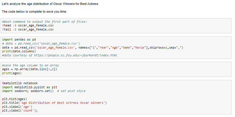 Solved Let's analyze the age distribution of Oscar Winners | Chegg.com