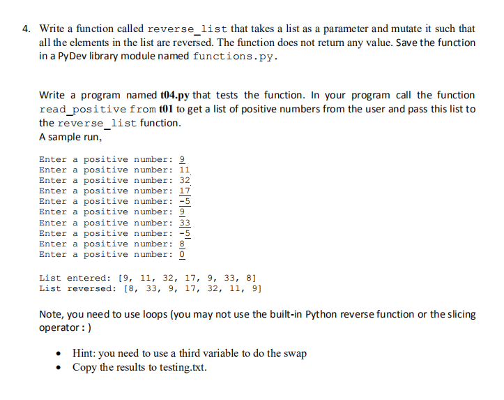 Solved 4 Write A Function Called Reverse List That Takes A