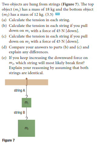 Solved Two objects are hung from strings (Figure 7). The top | Chegg.com