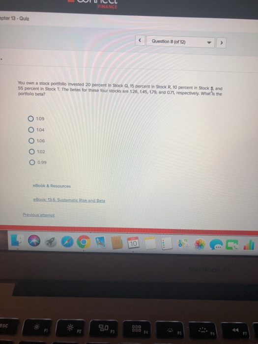 Solved pter 13-Qulz Question 8 (of 12) You own a stock | Chegg.com