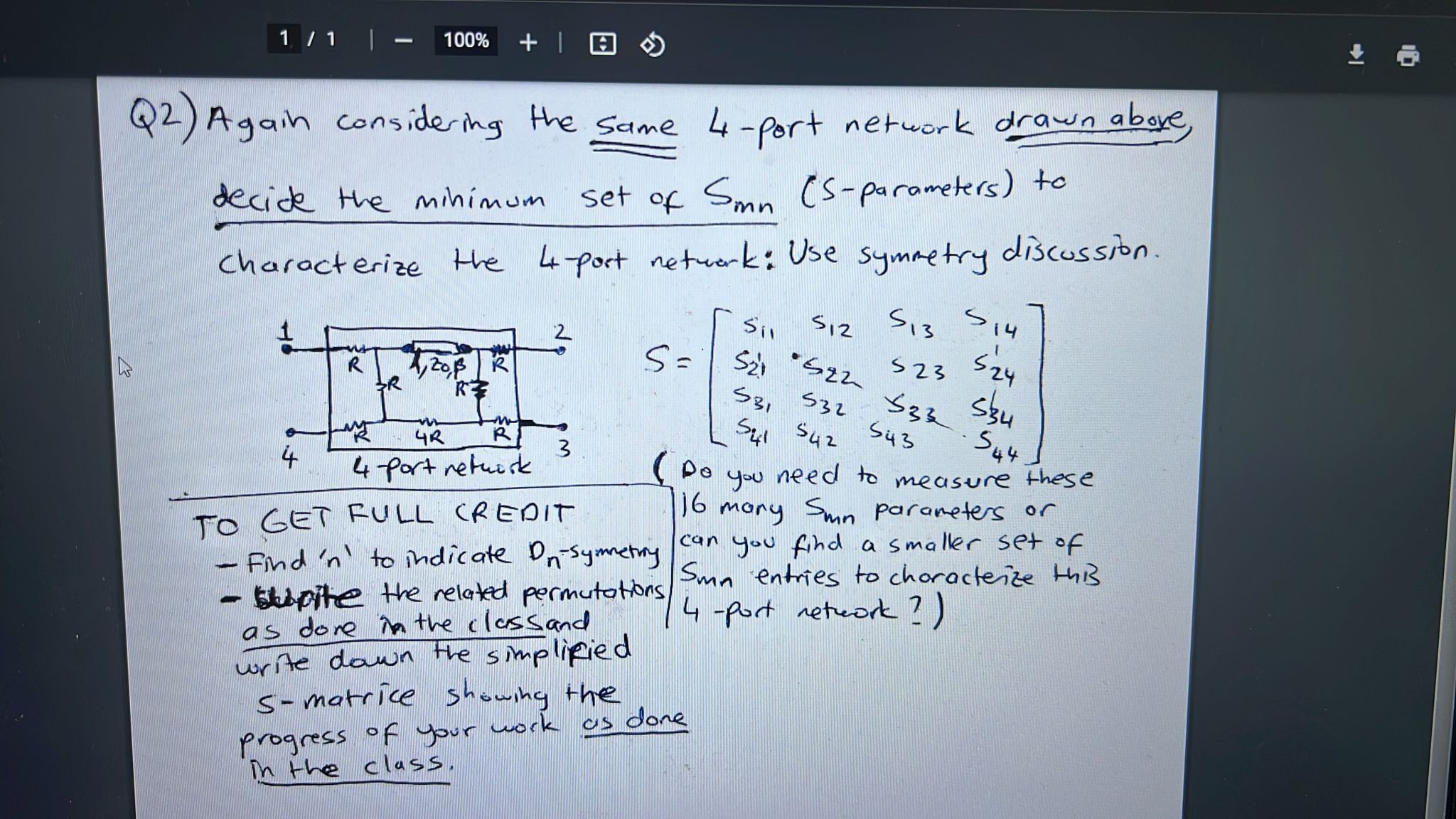 Solved 82) Again considering the same 4 -port network drawn | Chegg.com
