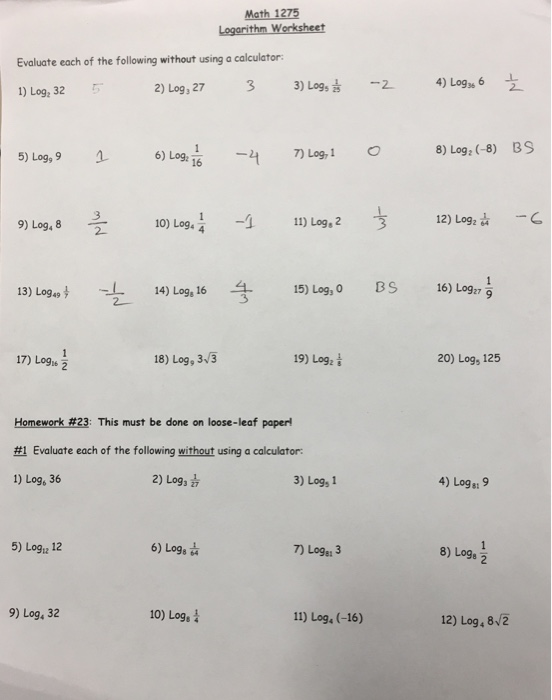Solved Math 1275 Logarithn Worksheet Evaluate each of the | Chegg.com