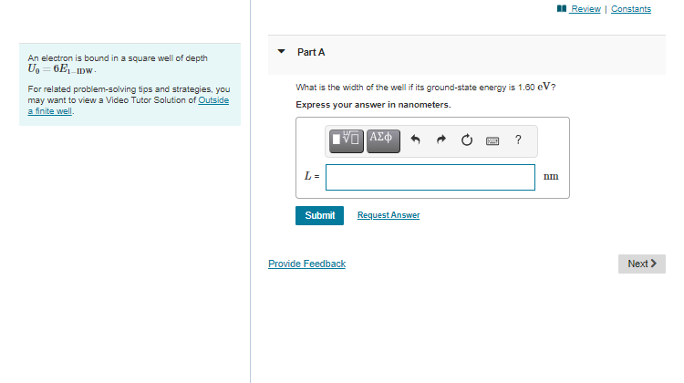 Solved An electron is bound in a square well of depth U₁=6E₁ | Chegg.com