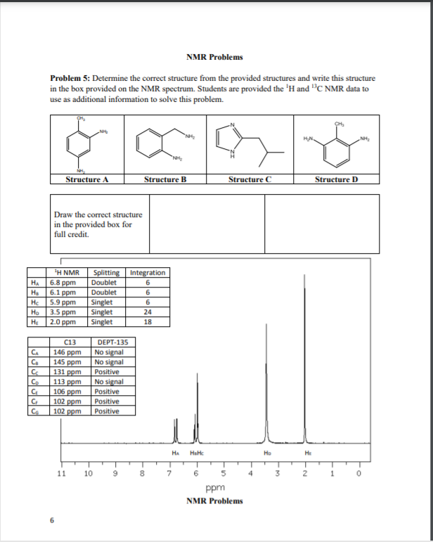 Solved NMR Problems Problem 5: Determine the correct | Chegg.com