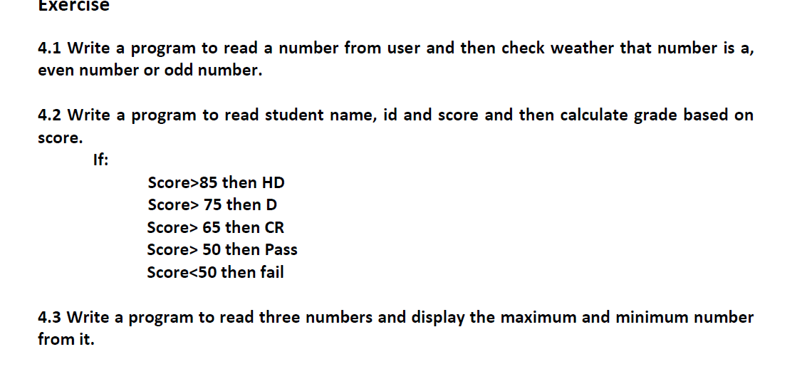 Solved Exercise 4.1 Write a program to read a number from | Chegg.com
