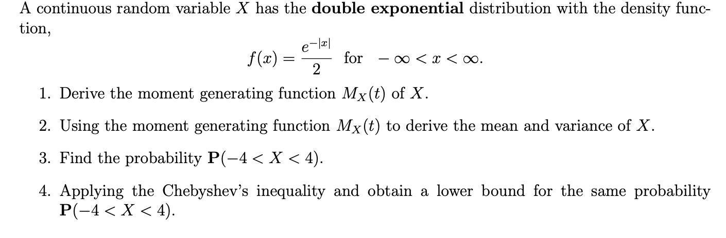 Solved A continuous random variable X has the double | Chegg.com