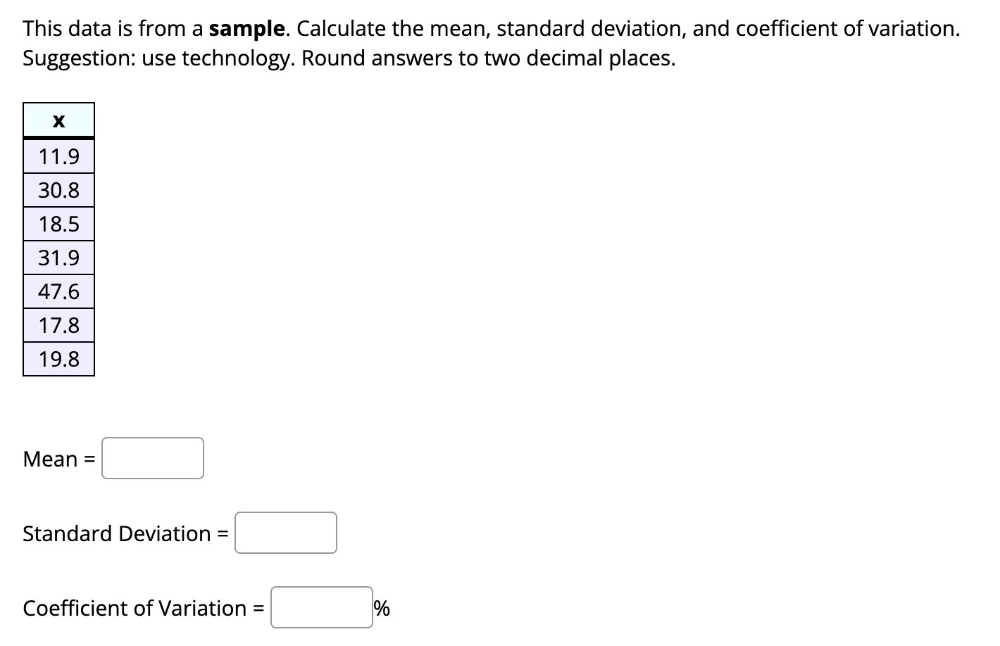 Solved This Data Is From A Sample Calculate The Mean 