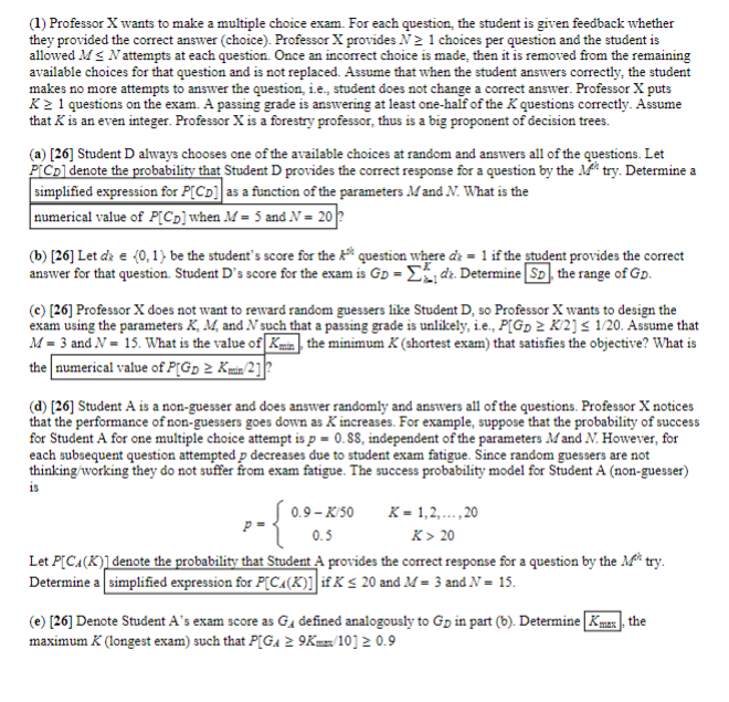 Solved (1) ﻿Professor x ﻿wants to make a multiple choice | Chegg.com