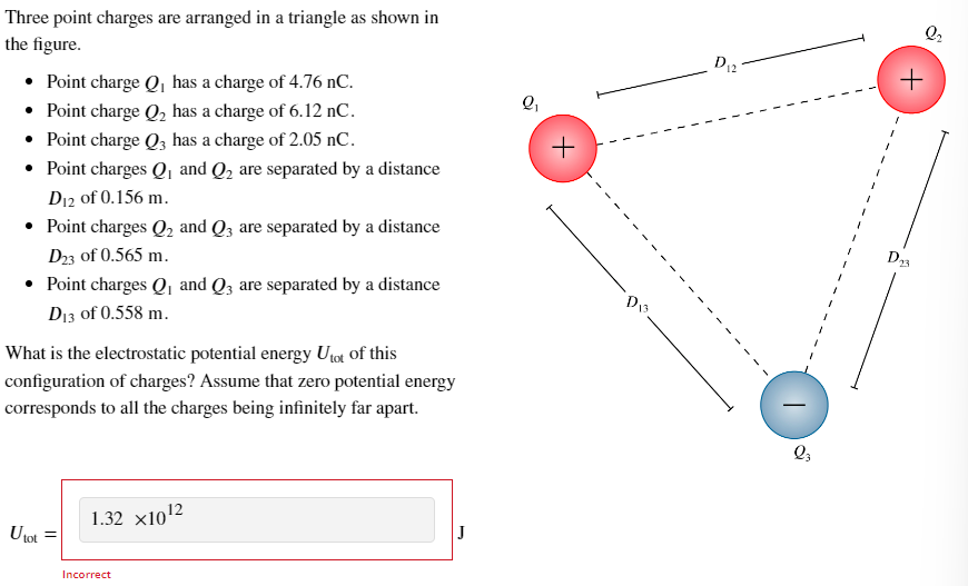 Solved Three point charges are arranged in a triangle as | Chegg.com